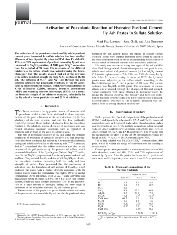 (PDF) Activation of Pozzolanic Reaction of Hydrated Portland Cement Fly ...