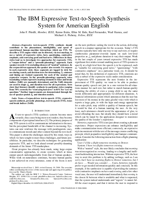 (PDF) The IBM expressive text-to-speech synthesis system for American ...