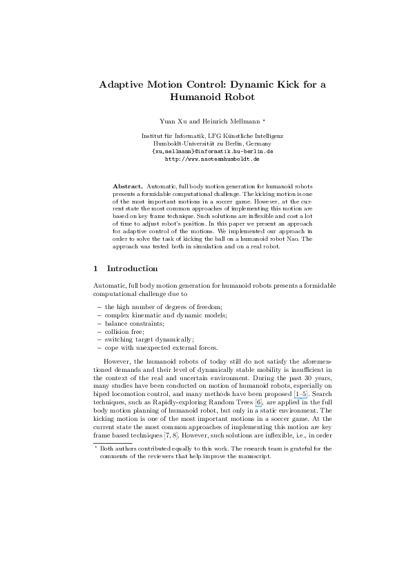 (PDF) Adaptive Motion Control: Dynamic Kick for a Humanoid Robot