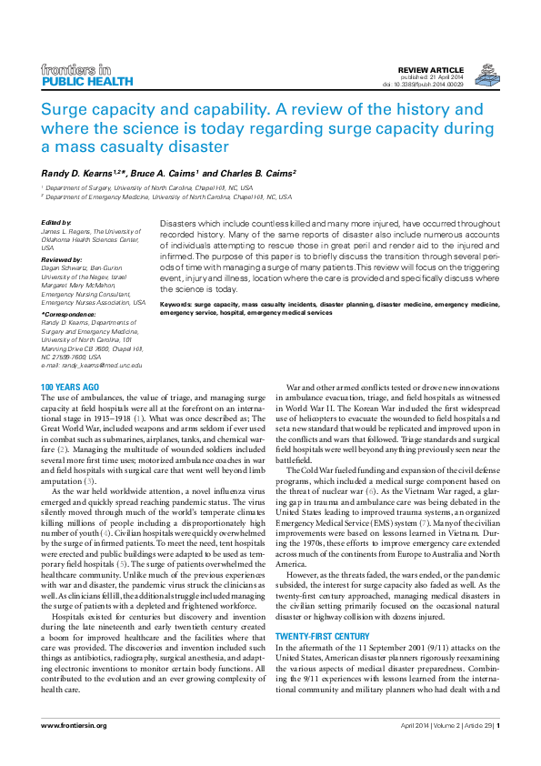 (PDF) Surge Capacity and Capability. A Review of the History and Where ...
