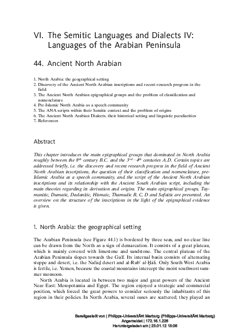 (PDF) VI. The Semitic Languages and Dialects IV: Languages of the ...