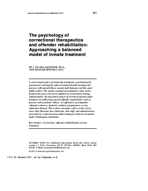 (PDF) The psychology of correctional therapeutics and offender ...