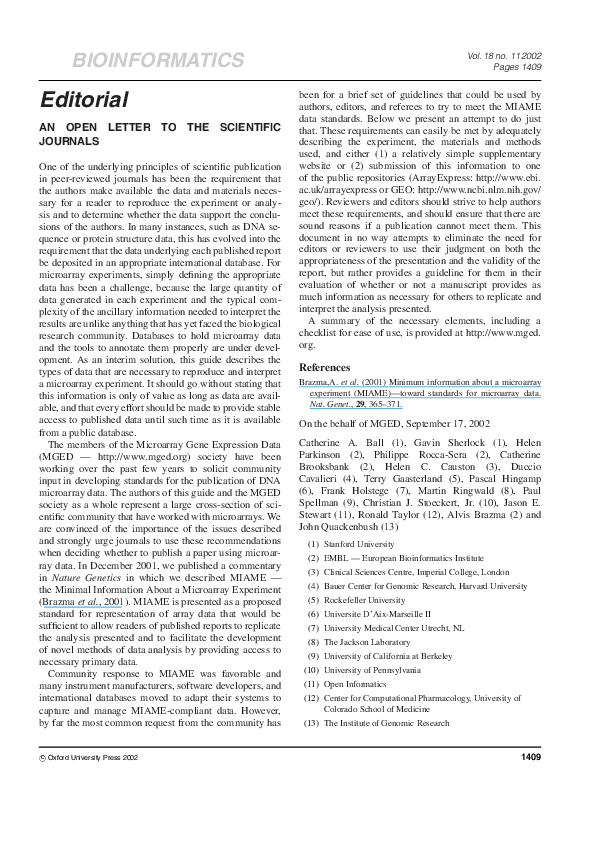 (PDF) An open letter to the scientific journals