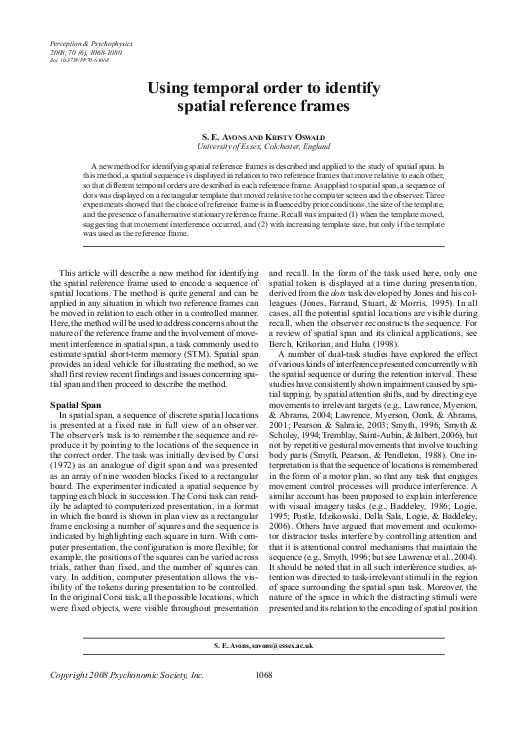 Pdf Using Temporal Order To Identify Spatial Reference Frames