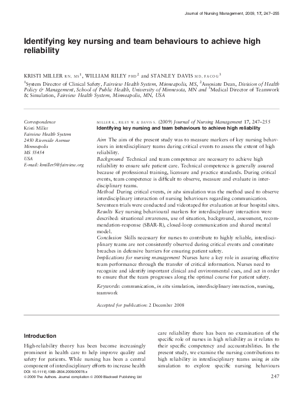 (PDF) Identifying key nursing and team behaviours to achieve high ...