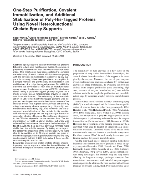 (PDF) One-step purification, covalent immobilization, and additional ...