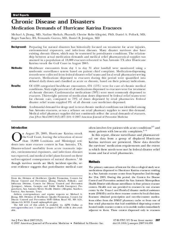 (PDF) Chronic Disease and Disasters