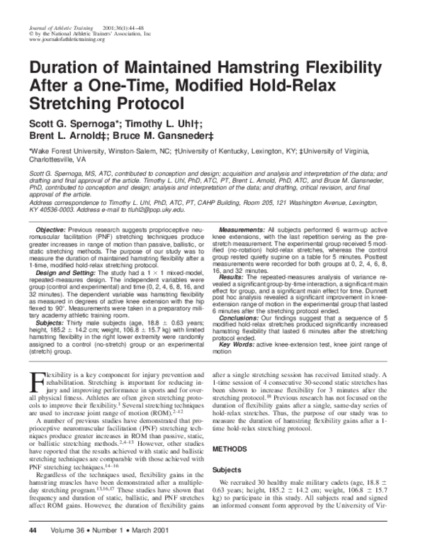(PDF) Duration of Maintained Hamstring Flexibility After Cessation of an Acute Static Stretching ...