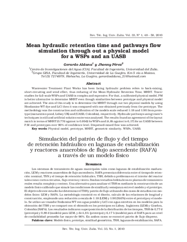 (PDF) Mean hydraulic retention time and pathways flow simulation ...