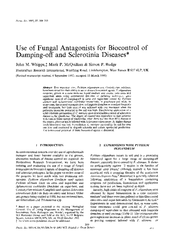 (PDF) Use of fungal antagonists for biocontrol of damping-off and sclerotinia diseases