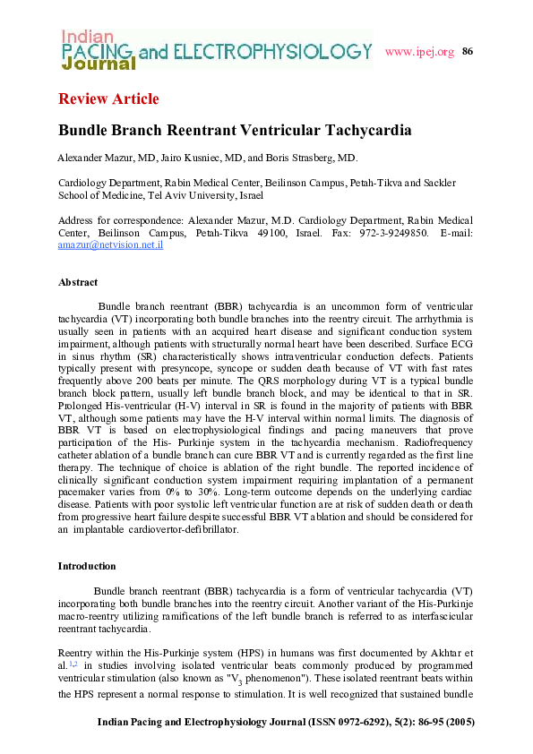 (PDF) Bundle Branch Reentrant Ventricular Tachycardia:.: Cumulative ...