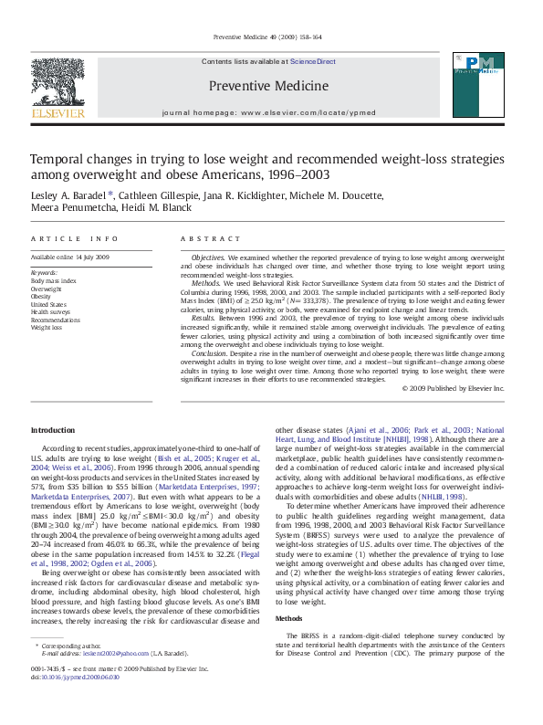(PDF) Temporal changes in trying to lose weight and recommended weight ...