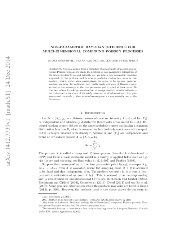 (PDF) Non-parametric Bayesian inference for multi-dimensional compound Poisson processes