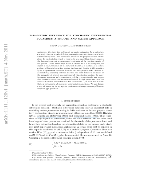 (PDF) Parametric inference for stochastic differential equations: a smooth andmatch approach