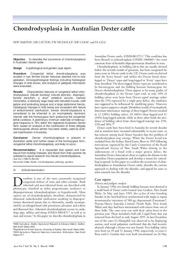 (PDF) Chondrodysplasia in Australian Dexter cattle