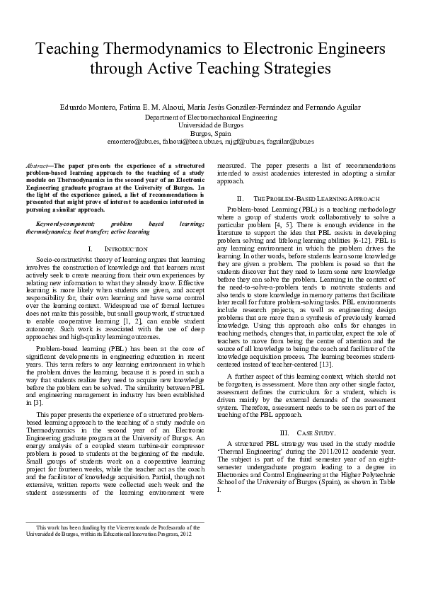 (PDF) Teaching Thermodynamics to Electronic Engineers through active ...