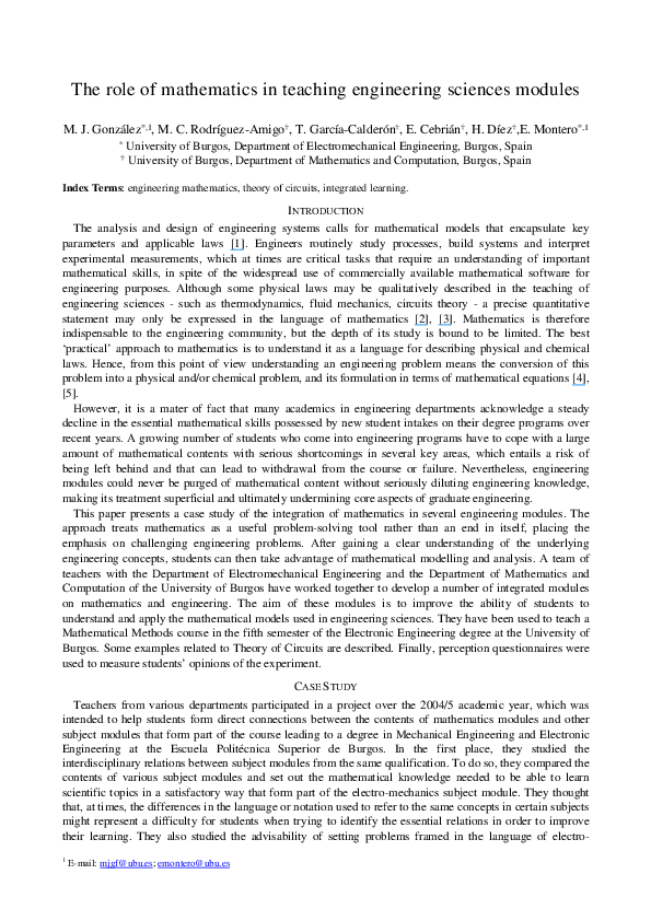 (PDF) The role of mathematics in teaching engineering sciences modules