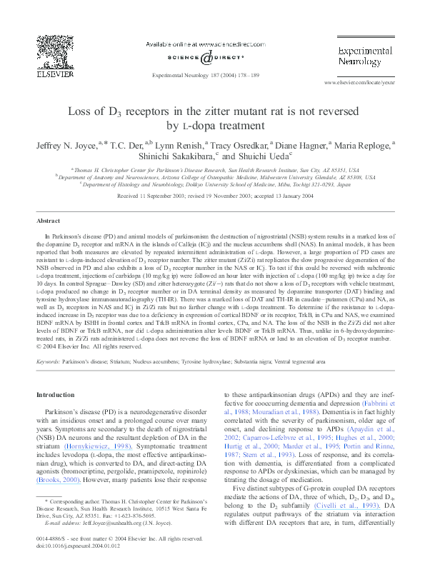 (PDF) Loss of D 3 receptors in the zitter mutant rat is not reversed by ...