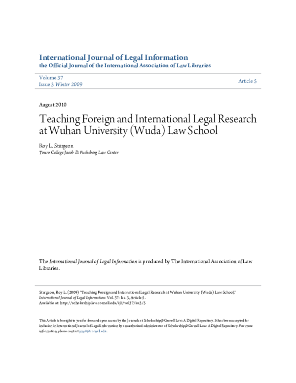 (PDF) Teaching Foreign & International Legal Research at Wuhan ...
