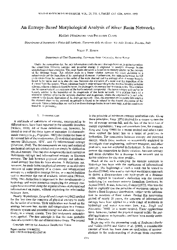 (PDF) An entropy-based morphological analysis of river basin networks