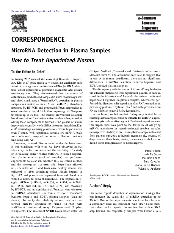 (PDF) MicroRNA Detection in Plasma Samples | Kenneth Beaman - Academia.edu
