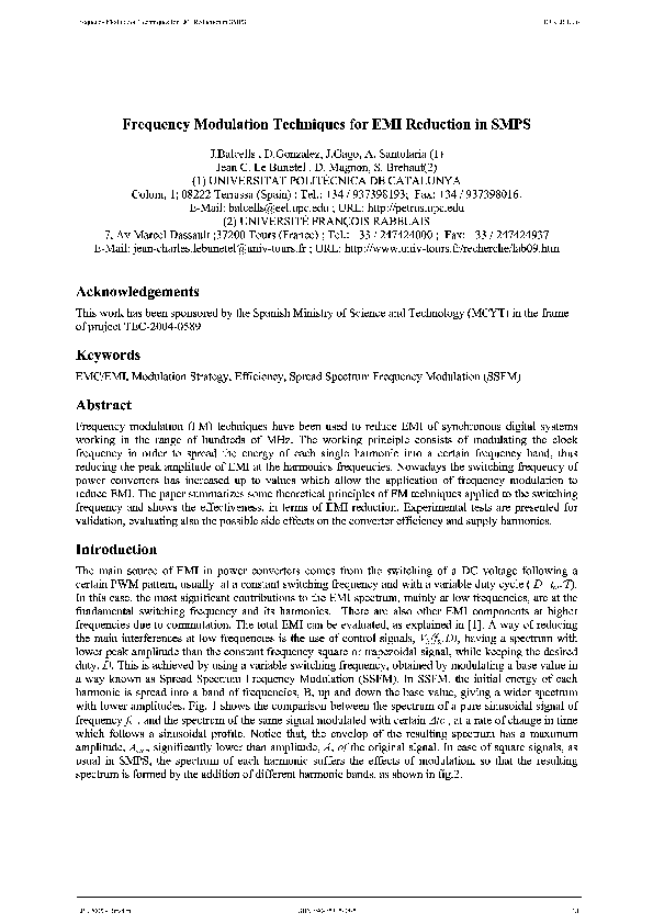 (PDF) Frequency modulation techniques for EMI reduction in SMPS
