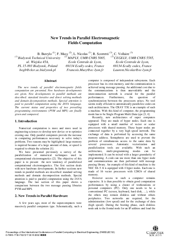 (PDF) New Trends in Parallel Electromagnetic Fields Computation