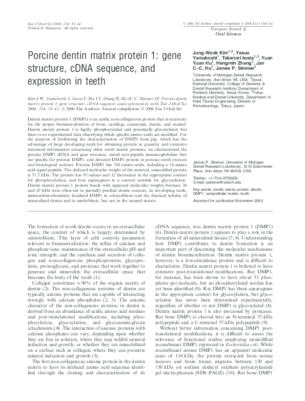 (PDF) Porcine dentin matrix protein 1: gene structure, cDNA sequence ...