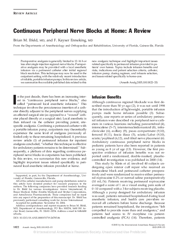 (PDF) Continuous Peripheral Nerve Blocks in Hospital Wards after ...