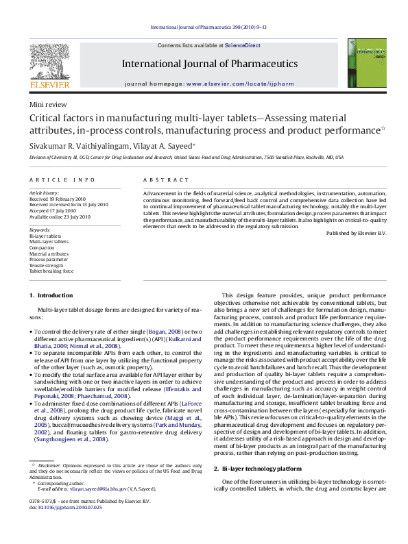 (PDF) Critical factors in manufacturing multi-layer tablets—Assessing ...