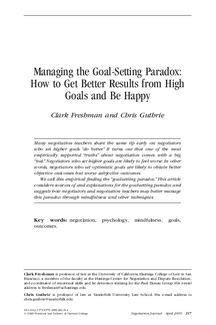 (PDF) Managing the Goal-Setting Paradox: How to Get Better Results from ...