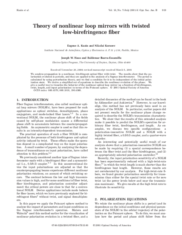 (PDF) Theory of nonlinear loop mirrors with twisted low-birefringence fiber