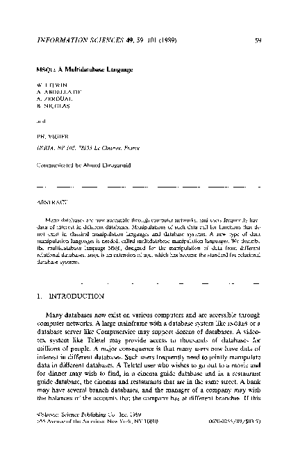 (PDF) MSQL: A Multidatabase Language