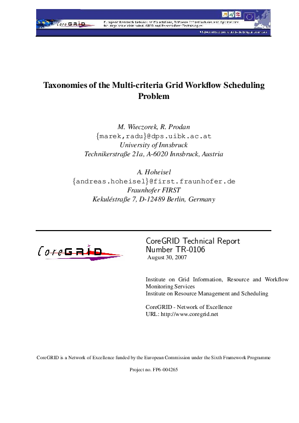 Pdf Taxonomies Of The Multi Criteria Grid Workflow Scheduling Problem