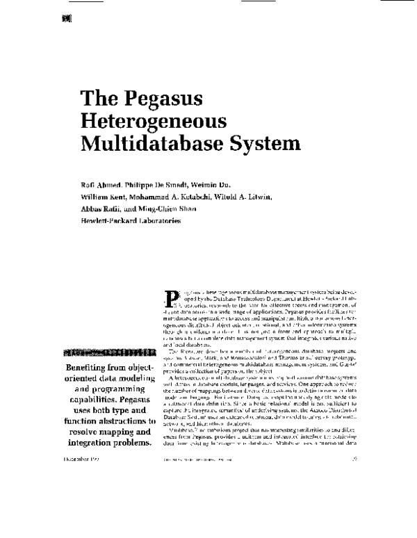 (PDF) The Pegasus Heterogeneous Multidatabase System