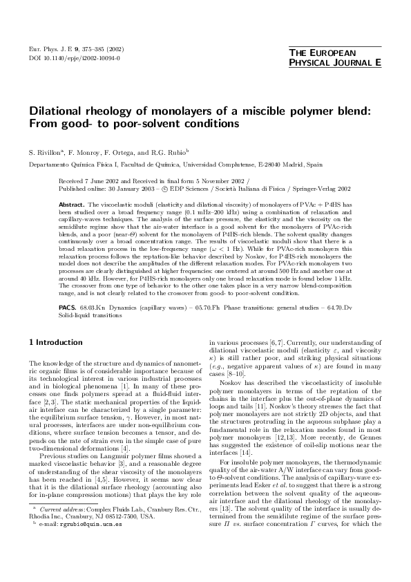 (PDF) Dilational rheology of monolayers of a miscible polymer blend ...