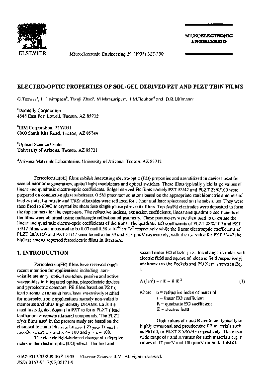 (PDF) Electro-optic properties of sol-gel derived PZT and PLZT thin films
