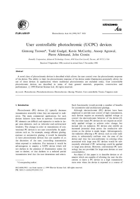 (PDF) User controllable photochromic (UCPC) devices