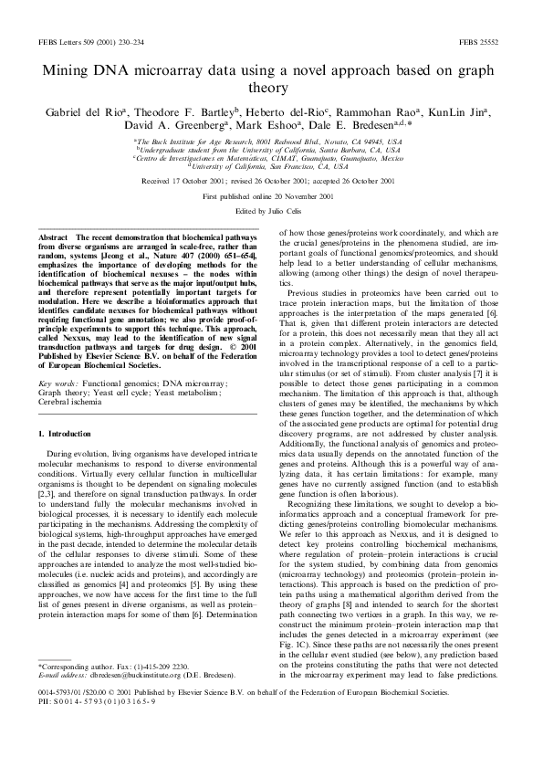 Pdf Mining Dna Microarray Data Using A Novel Approach Based On Graph Theory
