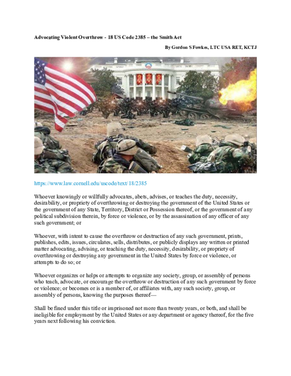 (PDF) Advocating Violent Overthrow -18 US Code 2385 – the Smith Act