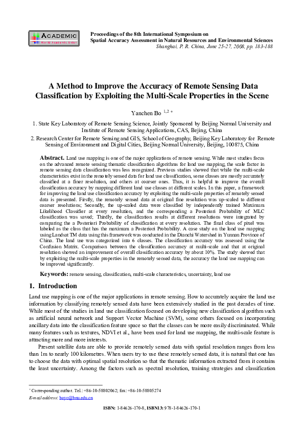 Pdf A Method To Improve The Accuracy Of Remote Sensing Data Classification By Exploiting The