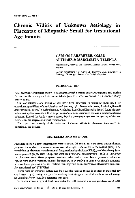 (PDF) Chronic villitis of unknown aetiology in placentae of idiopathic ...