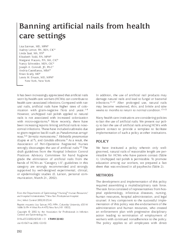 (PDF) Banning artificial nails from health care settings