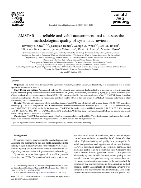 (PDF) AMSTAR is a reliable and valid measurement tool to assess the ...