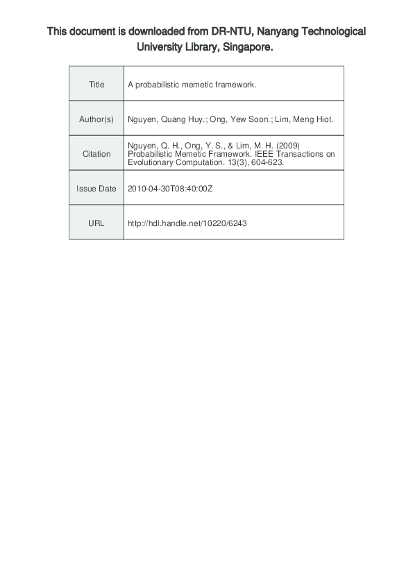 (PDF) A Probabilistic Memetic Framework (PDF) A Probabilistic Memetic Framework
