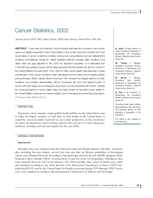(PDF) Cancer Statistics, 2002