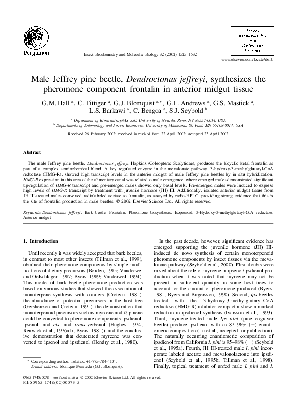 (PDF) Male Jeffrey pine beetle, Dendroctonus jeffreyi, synthesizes the ...