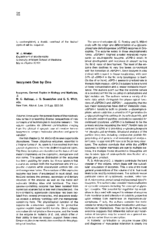 (PDF) Isozymes. Current topics in biology and medicine, 3 M. C ...