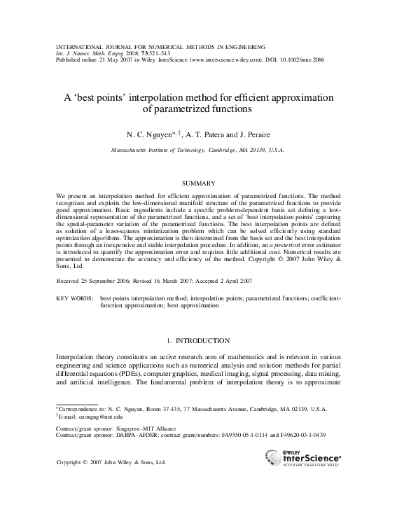 (PDF) A ‘best points’ interpolation method for efficient approximation of parametrized functions