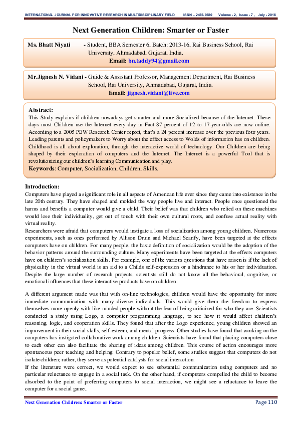 (PDF) Next Generation Children: Smarter or Faster – Ms. Bhatt Niyati ...